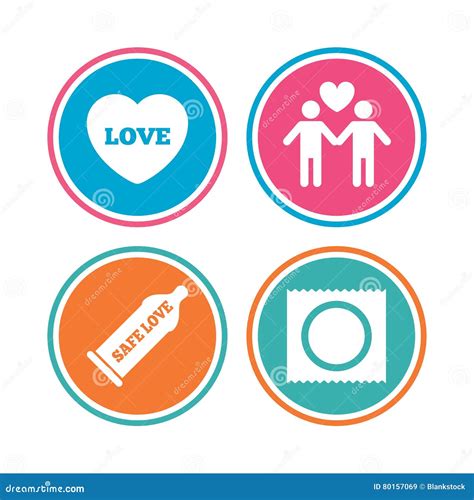 Condom Safe Sex Icons Lovers Gay Couple Sign Stock Vector
