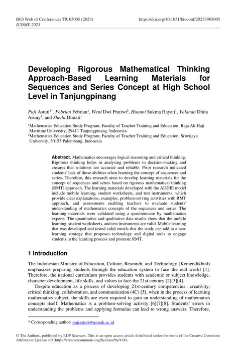 pdf developing rigorous mathematical thinking approach based learning