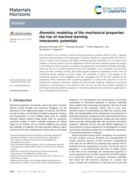 PDF Atomistic Modeling Of The Mechanical Properties The Rise Of Machine Learning Interatomic