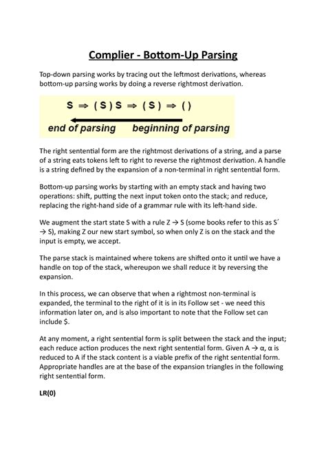 Complier Bottom Up Parsing Complier Bottom Up Parsing Top Down Parsing Works By Tracing