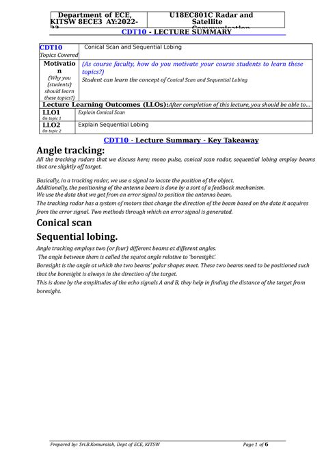Conical Scan And Sequential Lobing Department Of Ece Kitsw 8ece3 Ay 2022 23 U18ec801c Radar