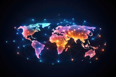 Premium Ai Image Abstract Polygonal World Map With Glowing Lines And Dots On Dark Background
