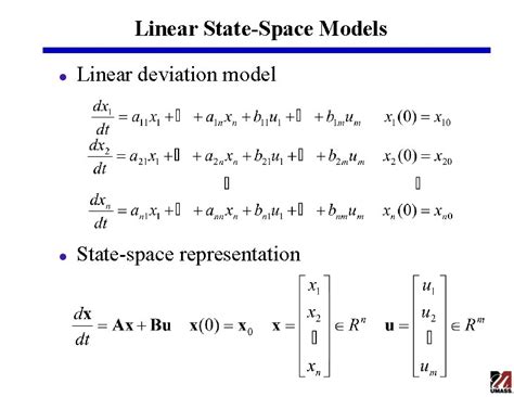 State Feedback Controller Design 1 Linear Statespace Models