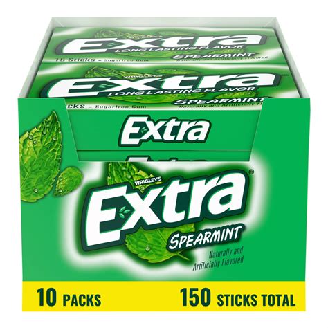 Extra Gum Spearmint Sugar Free Chewing Gum 15 Pieces Per Pack 10 Pk
