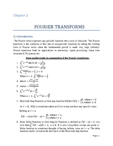 Fourier Transforms Maths Subject Notes Chapter 2 Fourier Transforms 2 Introduction The Fourier
