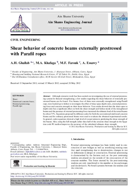 Pdf Shear Behavior Of Concrete Beams Externally Prestressed With Parafil Ropes