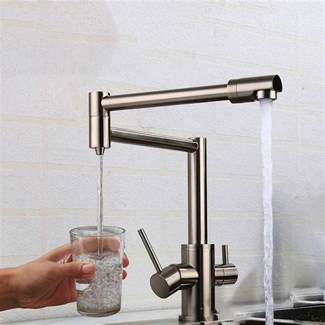 Mttuzk Brass Brushed Kitchen Folding Faucet With Pure Water Cold Hot
