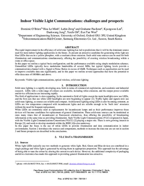 Pdf Indoor Visible Light Communications Challenges And Prospects