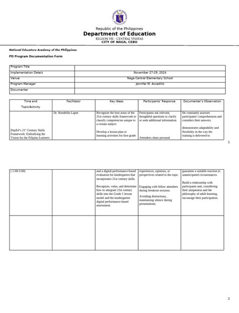 Enclosure No 11 Pd Program Documentation Form Pdf Behavior
