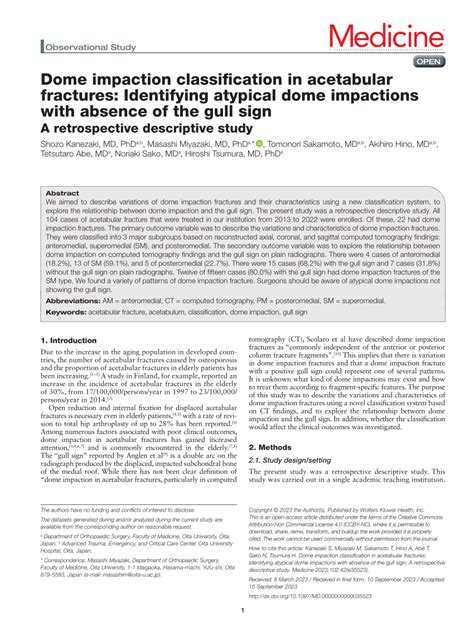 Pdf Dome Impaction Classification In Acetabular Fractures