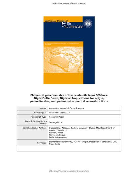 Pdf Elemental Geochemistry Of The Crude Oils From Offshore Niger