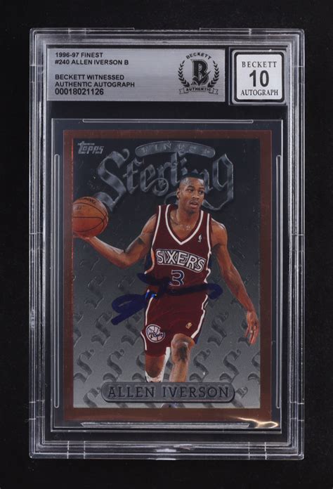Allen Iverson Signed 1996 97 Topps Finest Sterling 240 Rc Bgs