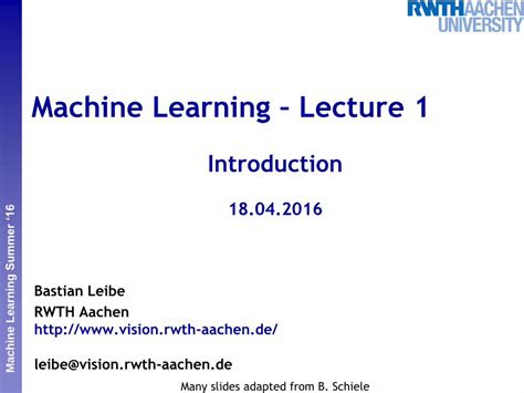 pdf machine learning lecture 1 rwth aachen · pdf filemachine learning lecture 1