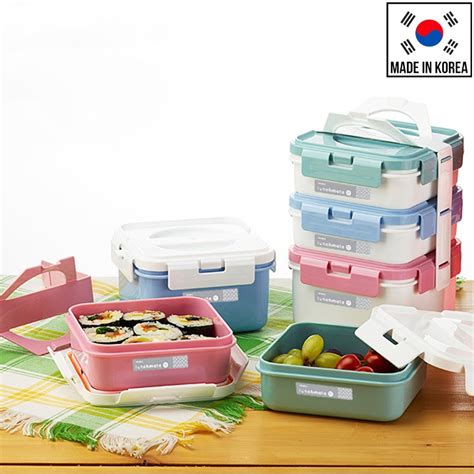 Set Of 3 Korean Komax Lunch Boxes With Handles Antibacterial Pp