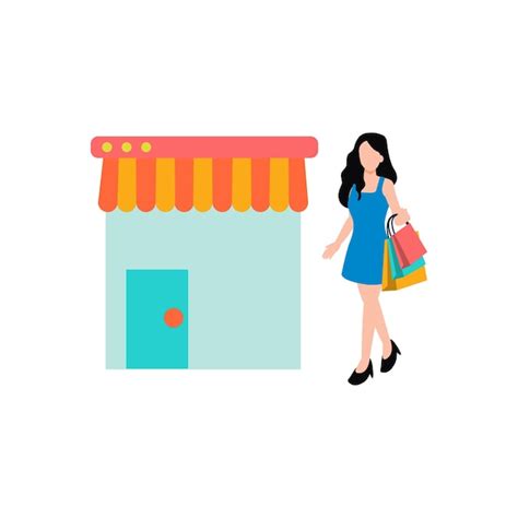 쇼핑백을 들고 걷는 소녀 프리미엄 벡터