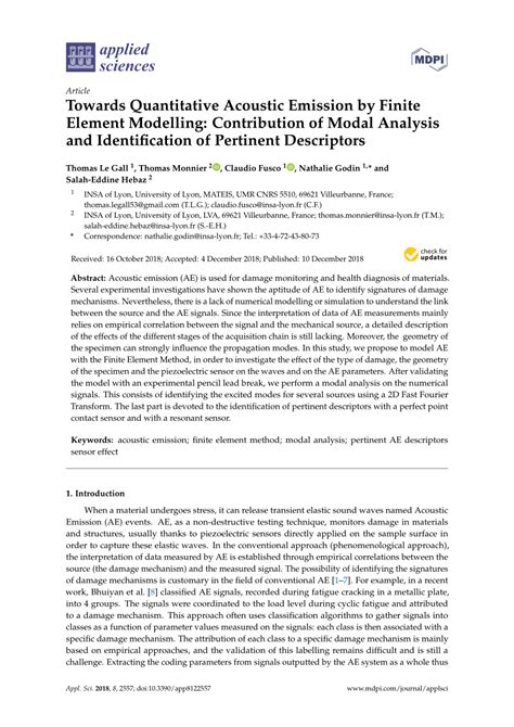 Pdf Towards Quantitative Acoustic Emission By Finite Element Modelling Contribution Of Modal