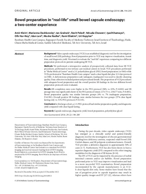 Pdf Bowel Preparation In Real Life Small Bowel Capsule Endoscopy A Two Center Experience