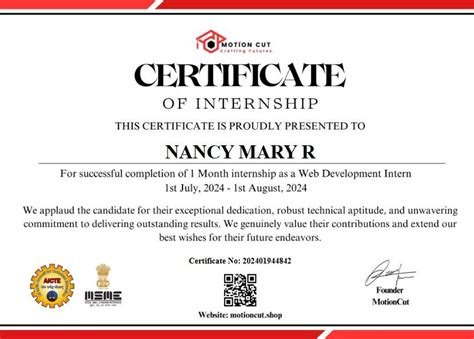 Nancy Mary On Linkedin Webdevelopment Internship Learningexperience Motioncut Careergrowth