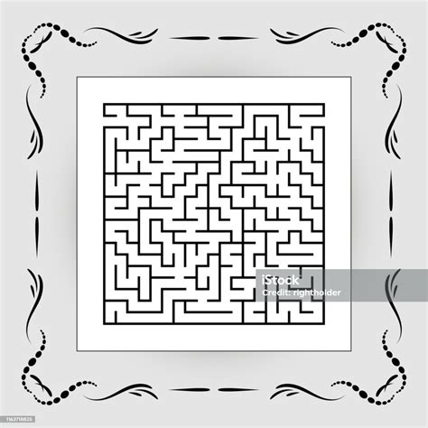 빈티지 프레임의 추상적 인 사각형 미로 아이들을위한 게임 아이들을위한 퍼즐 하나의 입구 하나의 출구 미로 수수께끼 플랫 벡터 그림입니다 0명에 대한 스톡 벡터 아트 및 기타