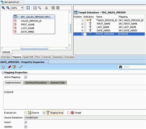 creating an odi project and interface exporting a flat file to a table
