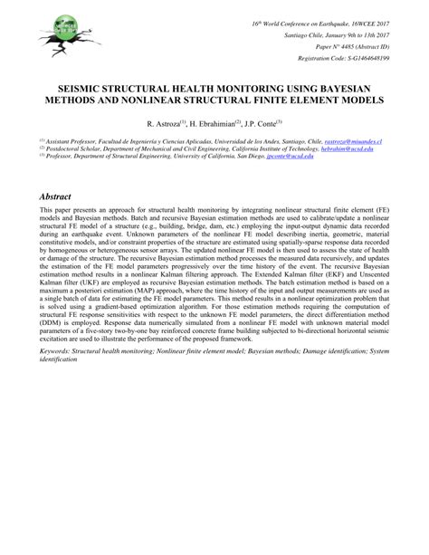 Pdf Seismic Structural Health Monitoring Using Bayesian Methods And Nonlinear Structural