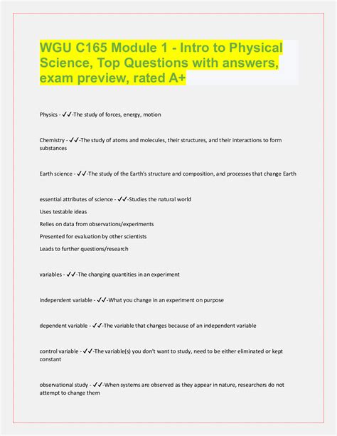WGU C Module Intro To Physical Science Top Questions With Answers Exam Preview Rated