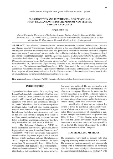 Pdf Classification And Identificion Of Sipunculans From Thailand With Descruption Of New