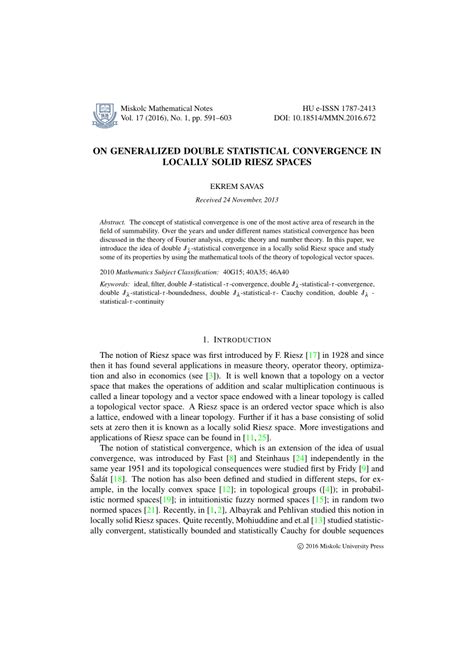 Pdf On Generalized Double Statistical Convergence In Locally Solid