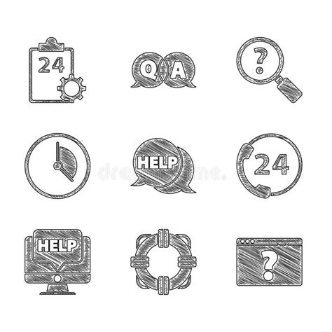 Set Speech Bubble With Text Help Lifebuoy Browser Question Mark Telephone 24 Hours Support