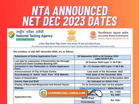 UGC NET December Important Dates Application And More