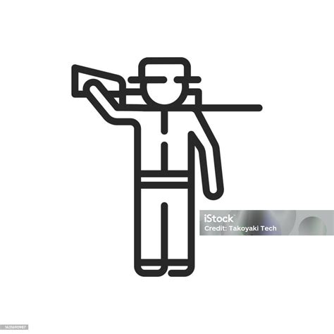 소총 총 아이콘을 가진 사냥꾼 야생 사냥과 사격 모험의 벡터 선형 그림 개념에 대한 스톡 벡터 아트 및 기타 이미지 개념 검은색 날씬한 Istock