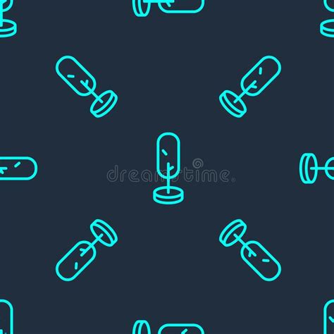 Green Line Tree Icon Isolated Seamless Pattern On Blue Background Forest Symbol Stock