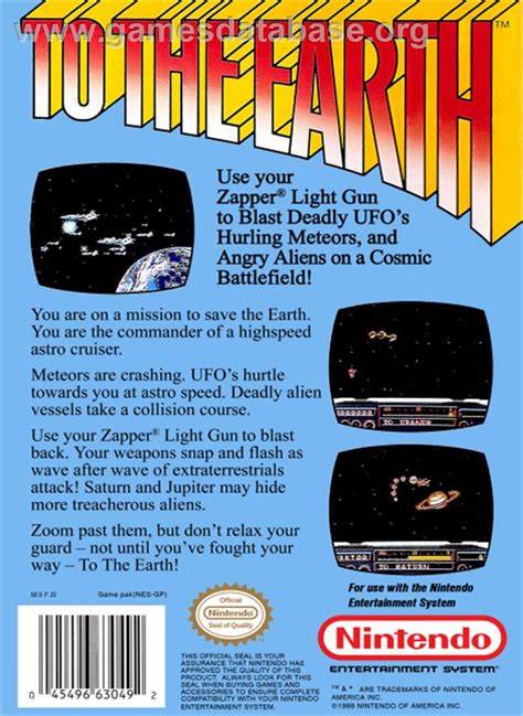 To The Earth Nintendo NES Artwork Box Back