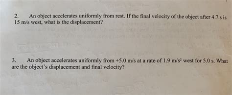 Solved An Object Accelerates Uniformly From Rest If The Chegg