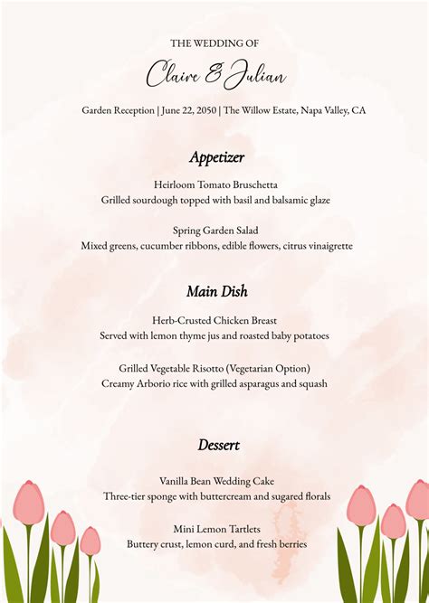 Wedding Dinner Menu Template