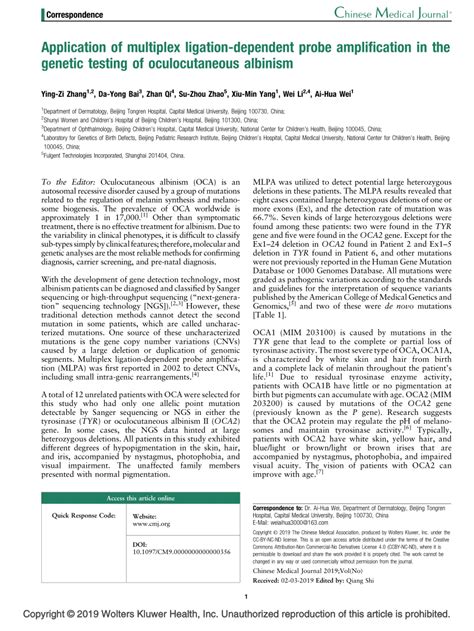 Pdf Application Of Multiplex Ligation Dependent Probe Amplification In The Genetic Testing Of