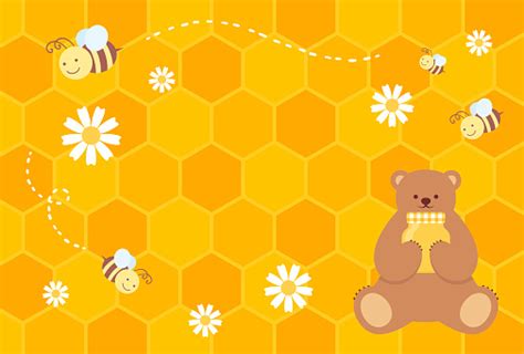 꿀 곰 꿀벌 벌집 및 배너 카드 전단지 소셜 미디어 배경 화면 등을 위한 꽃 세트가 있는 벡터 배경입니다 0명에 대한 스톡 벡터 아트 및 기타 이미지 Istock
