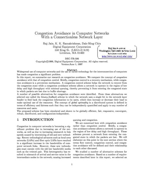 Pdf Congestion Avoidance In Computer Networks