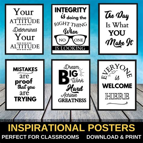 Inspirational Classroom Posters Motivational Black And White Wall Art