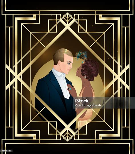 아르 데코 스타일의 아름다운 커플 복고풍 패션 매력적인 남자와 이십의 여자 벡터 그림입니다 플래퍼 20의 스타일 아르데코에 대한 스톡 벡터 아트 및 기타 이미지 Istock
