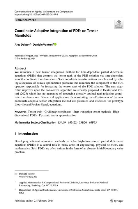 Pdf Coordinate Adaptive Integration Of Pdes On Tensor Manifolds