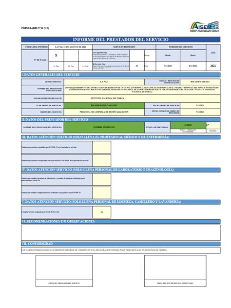 Informe Excel Pdf Hospital Ciencias De La Salud