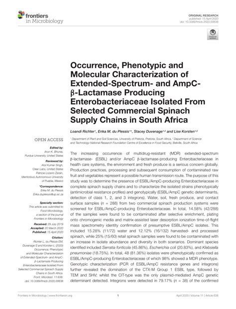 Pdf Occurrence Phenotypic And Molecular Characterization Of Extended