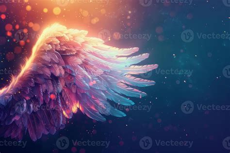 A Beautiful Angel Wing Slightly Iridescent Is Illuminated In Soft Colors Amidst A Backdrop