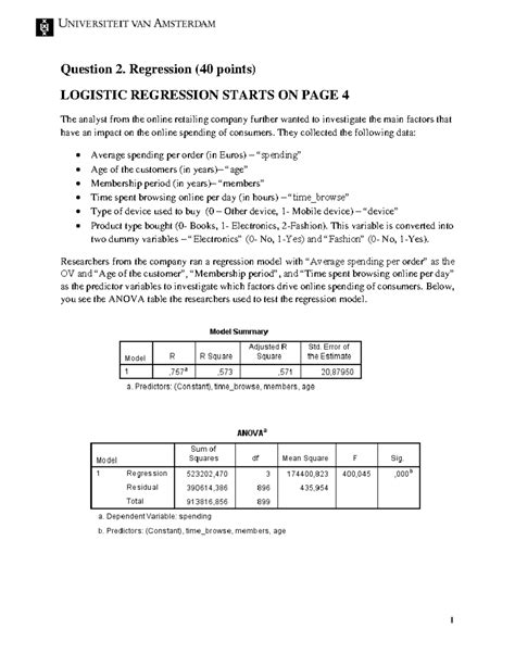 Logistic Regression Question 2 Regression 40 Points Logistic