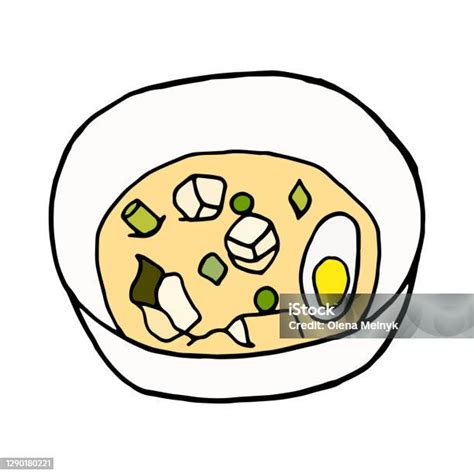 벡터 손으로 그린 낙서 된장 국 일식 요리 메뉴 카페 레스토랑 라벨 및 포장을 위한 스케치 요소를 디자인합니다 흰색 배경에 화려한 그림 Miso Sauce에 대한 스톡 벡터