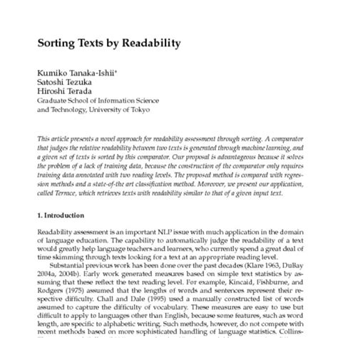 Sorting Texts By Readability Acl Anthology