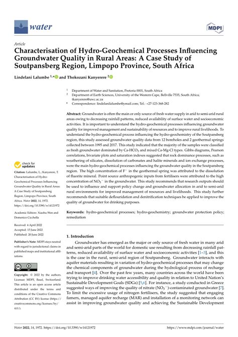 Pdf Characterisation Of Hydro Geochemical Processes Influencing Groundwater Quality In Rural
