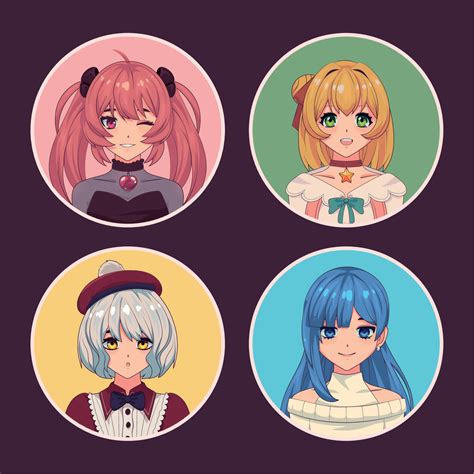 Icon Set Anime Girls 11483117 Vector Art At Vecteezy