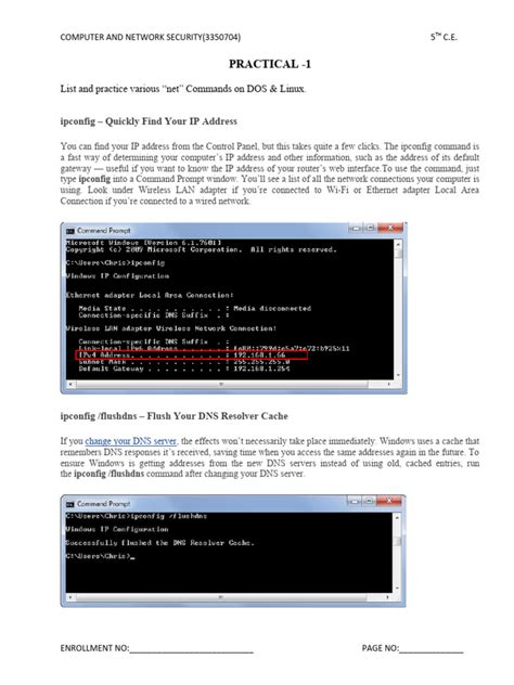 Practical 1 List And Practice Various Net Commands On Dos And Linux